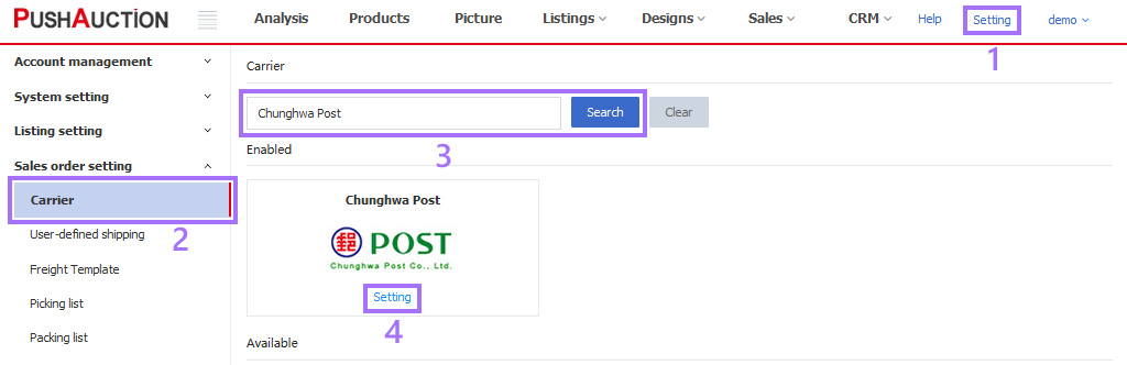Carrier Enable Chunghwa Post - PushAuction